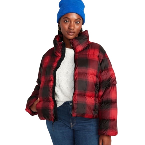 Old Navy | Jackets & Coats | Old Navy Red Plaid Puffer Jacket | Poshmark